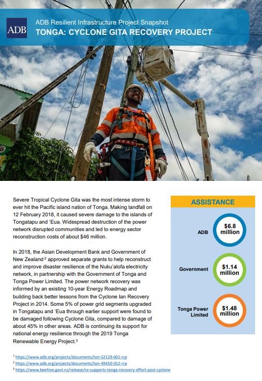 ADB Resilient Infrastructure Project Snapshot: Tonga Cyclone Gita ...